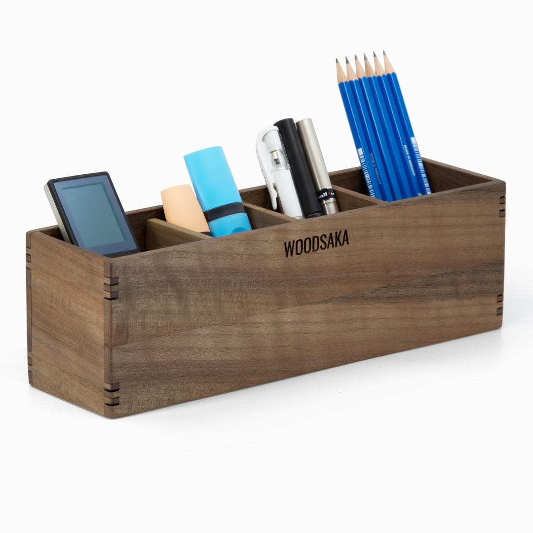 Solid Walnut Desk Organizer: Adjustable Pen & Tablet Holder - Etsy