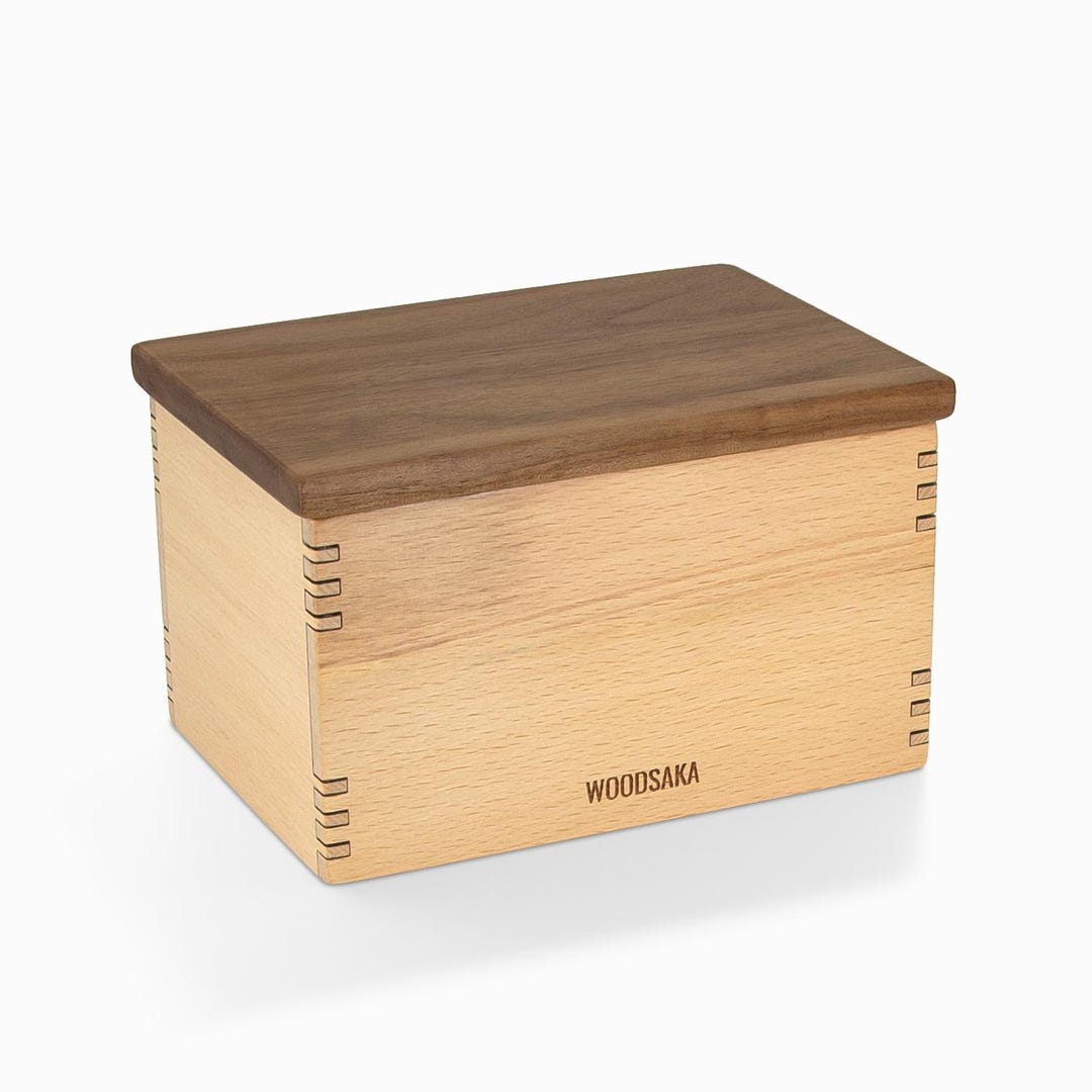 Solid Hornbeam & Walnut Wood Storage Box for Spices, Tea and Pantry ...