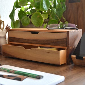Solid Walnut & Beech Wood Desktop Organizer | 2 Tier Stationery Storage ...