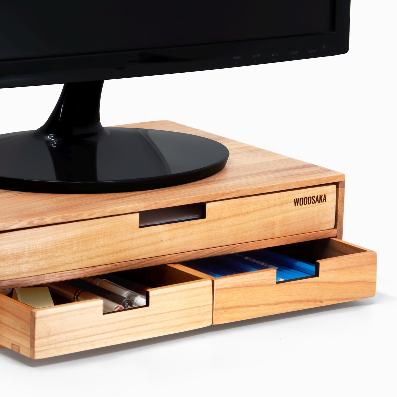 Solid Cherry Wood Monitor Stand With Drawers: Ergonomic Desk Organizer ...