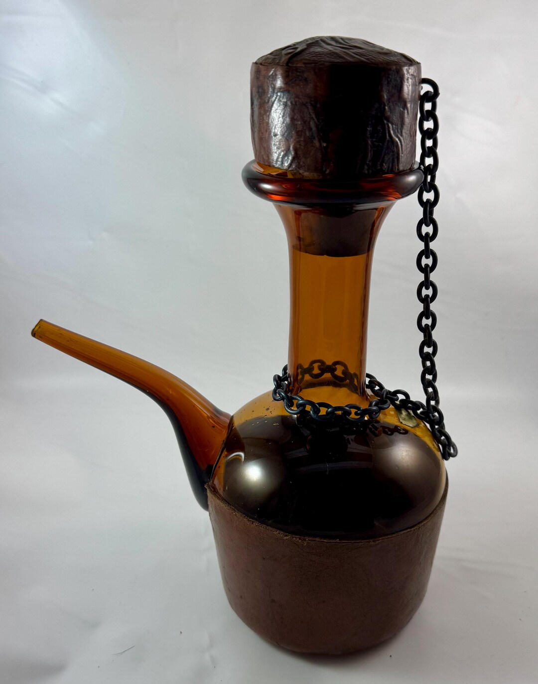 Vintage Spanish Hand-blown Amber Glass Porrón Wine Decanter - Etsy