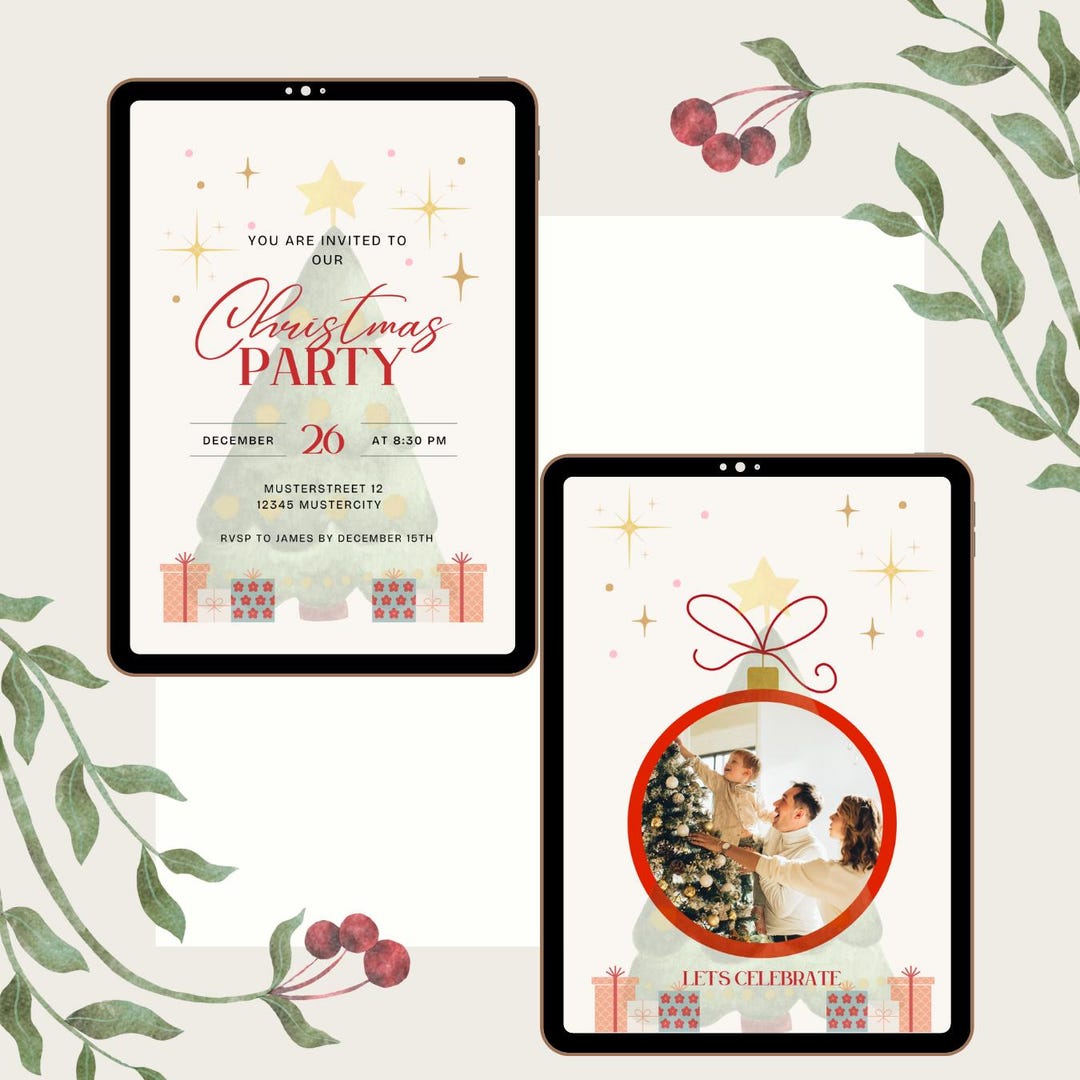 Digital Christmas Party Invitation, Canva Template Christmas Party ...