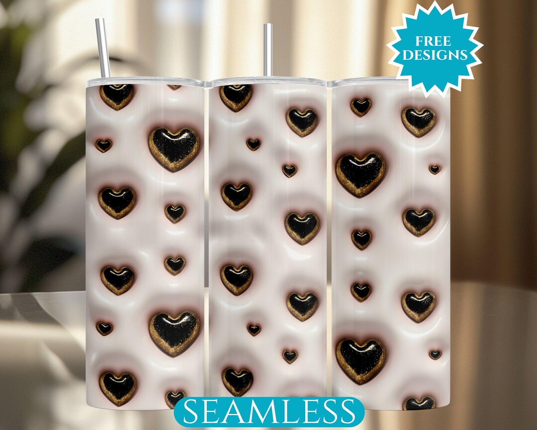 Inflated Heart Tumbler Wrap, Gold Glitter Heart 20oz Skinny Tumbler ...
