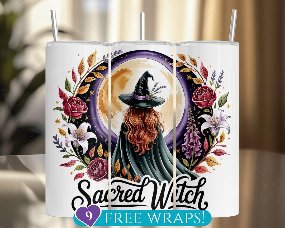 Sacred Witch Tumbler Wrap, Floral Halloween 20 Oz Skinny Tumbler ...