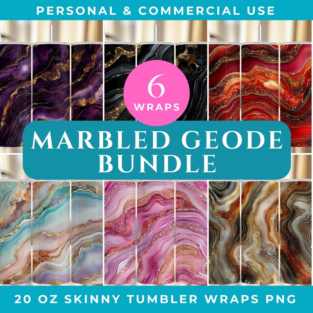 Marbled Geode Tumbler Wrap Bundle, Abstract Agate 20 Oz Skinny Straight ...