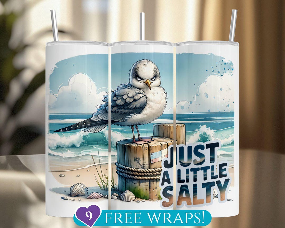 Stay Salty Tumbler Wrap, Grumpy Seagull 20 Oz Skinny Tumbler ...