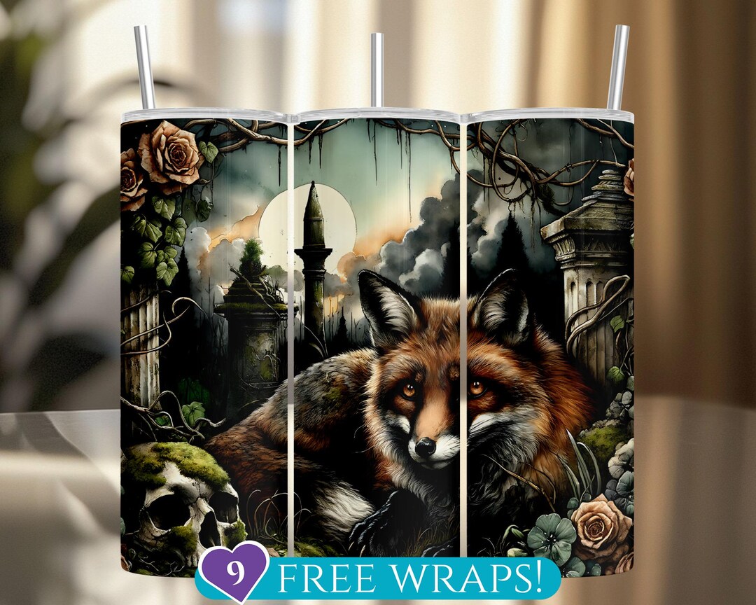 Gothic Fox Tumbler Wrap: Halloween Dark Forest Animal 20 Oz Skinny ...