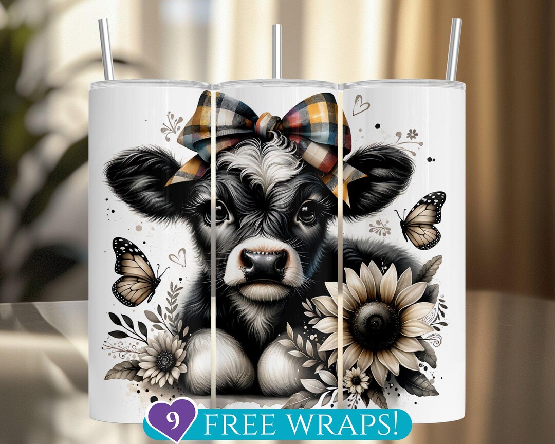 Cute Highland Cow Tumbler Wrap, Plaid Bow 20 Oz Skinny Tumbler ...