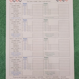 Samba Card Game Score Sheet for 2 or 4 People, Simple, Easy to ...