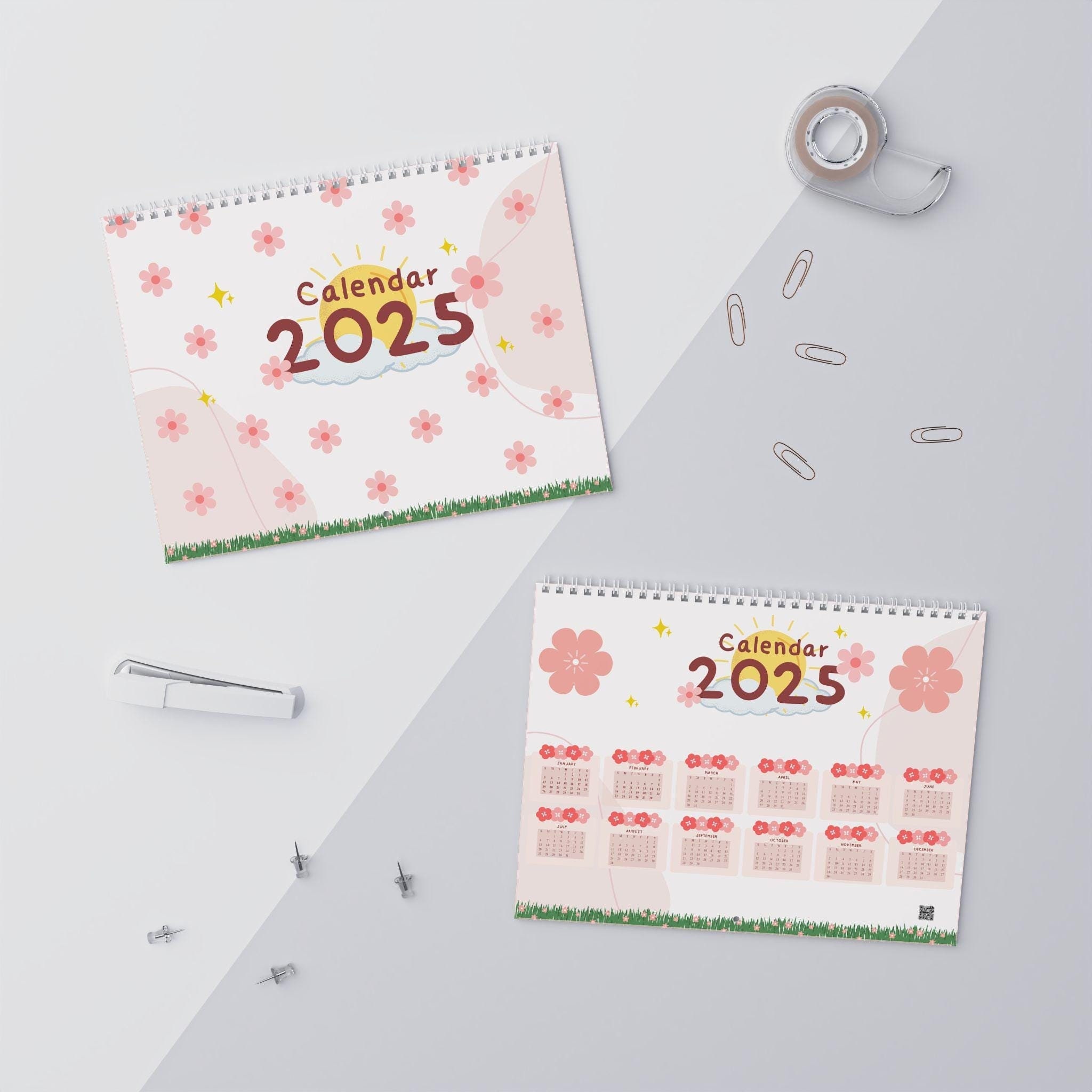 2025 Pastel Pink Wall Calendar, Cute Girly Yearly Planner, Girly ...