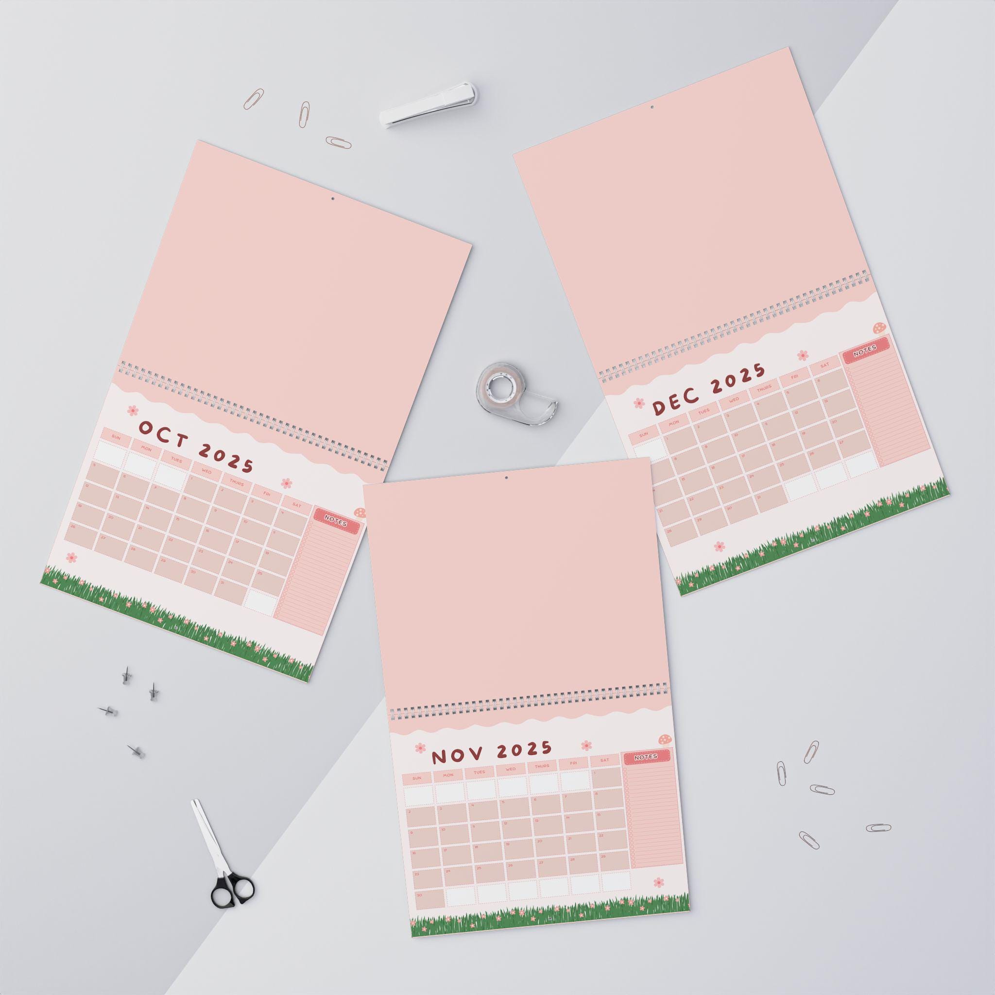 2025 Pastel Pink Wall Calendar, Cute Girly Yearly Planner, Girly ...