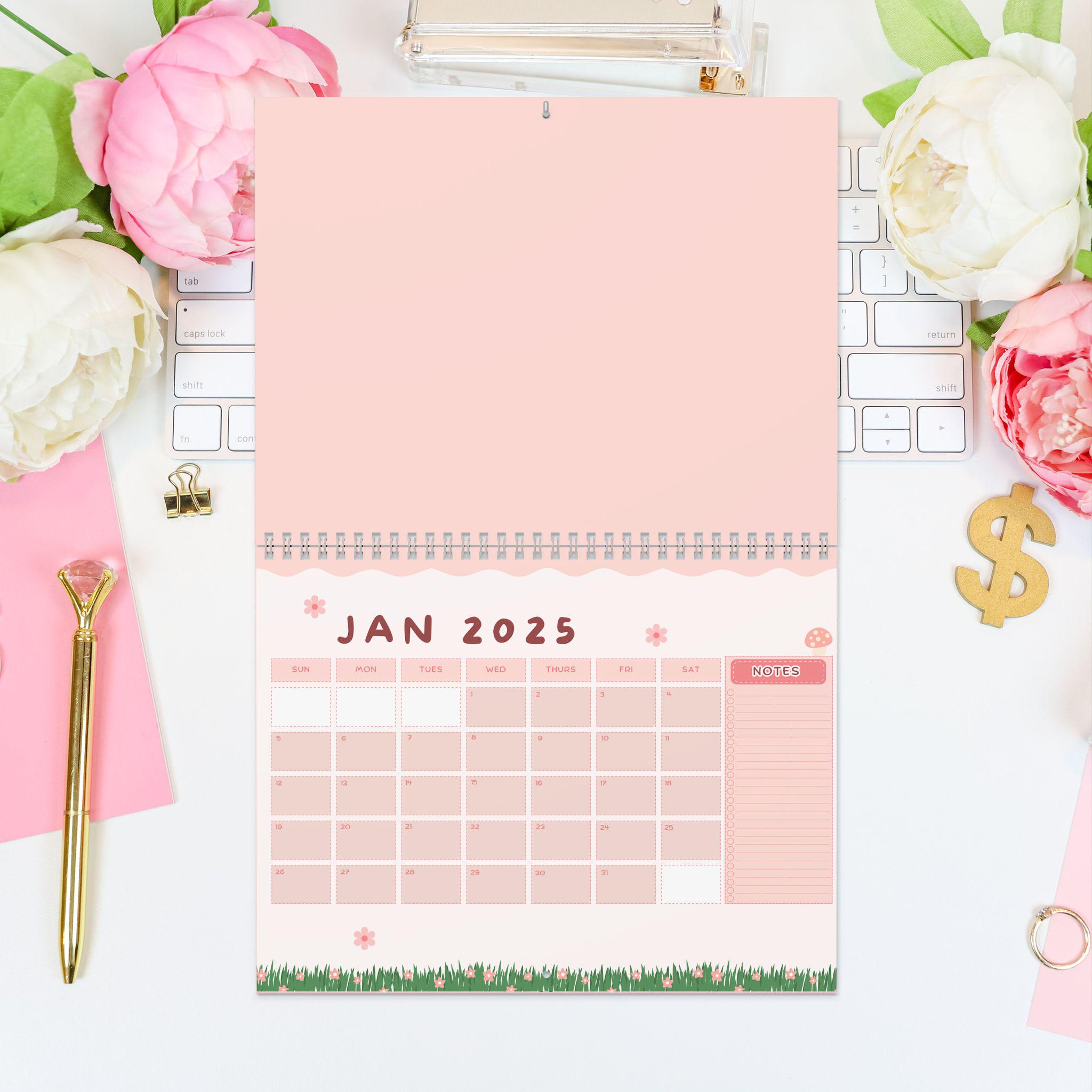 2025 Pastel Pink Wall Calendar, Cute Girly Yearly Planner, Girly ...