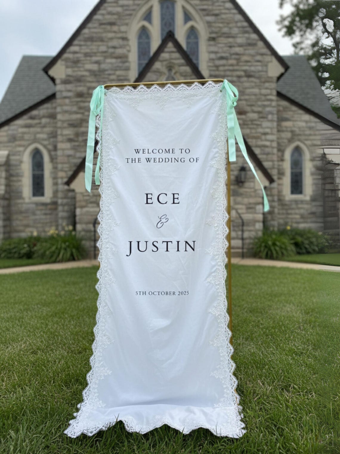 Lace Linen Wedding Welcome Sign,custom Fabric Banner With Names & Date ...