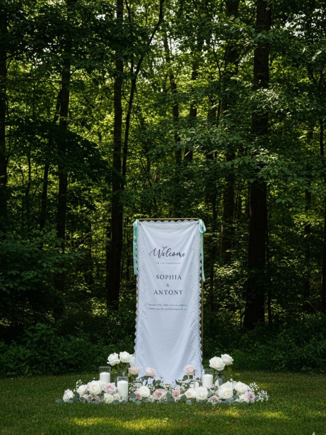 Lace Linen Wedding Welcome Sign,custom Fabric Banner With Names & Date ...