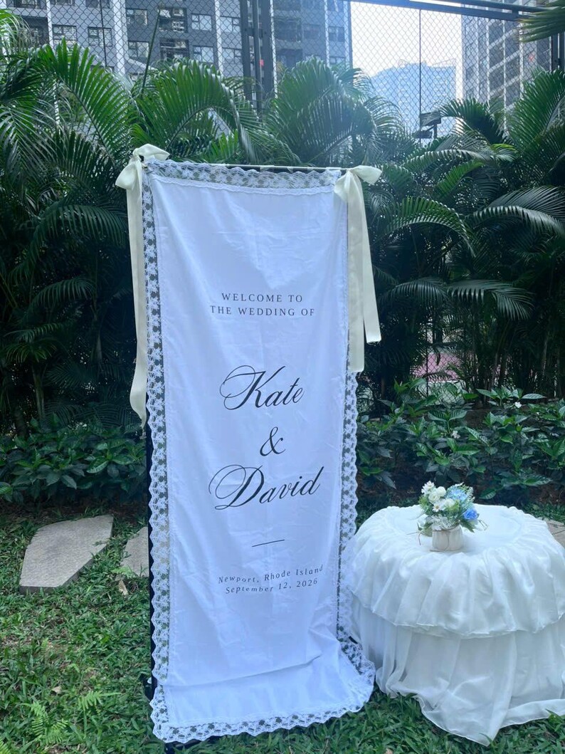 Lace Wedding Welcome Sign, Modern Wedding Welcome Sign, Fabric Sign ...