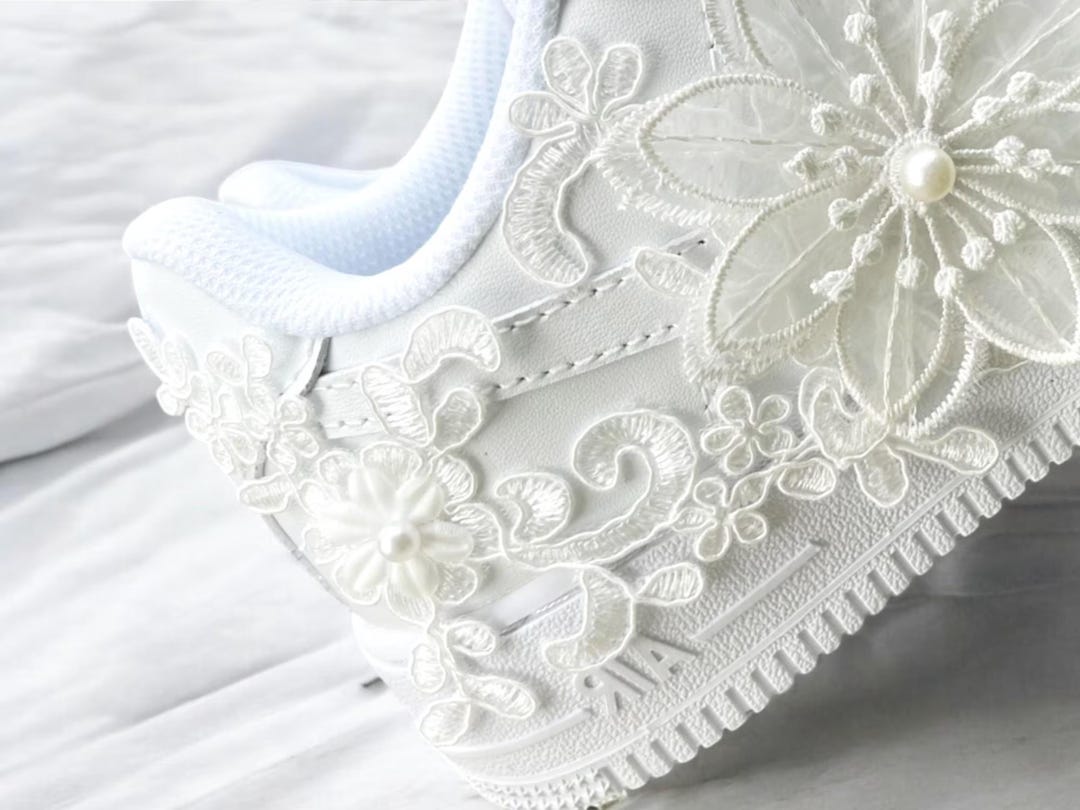 Bridal Air Force 1 Bright White Luxury Embroidered Sneakers Bridal ...
