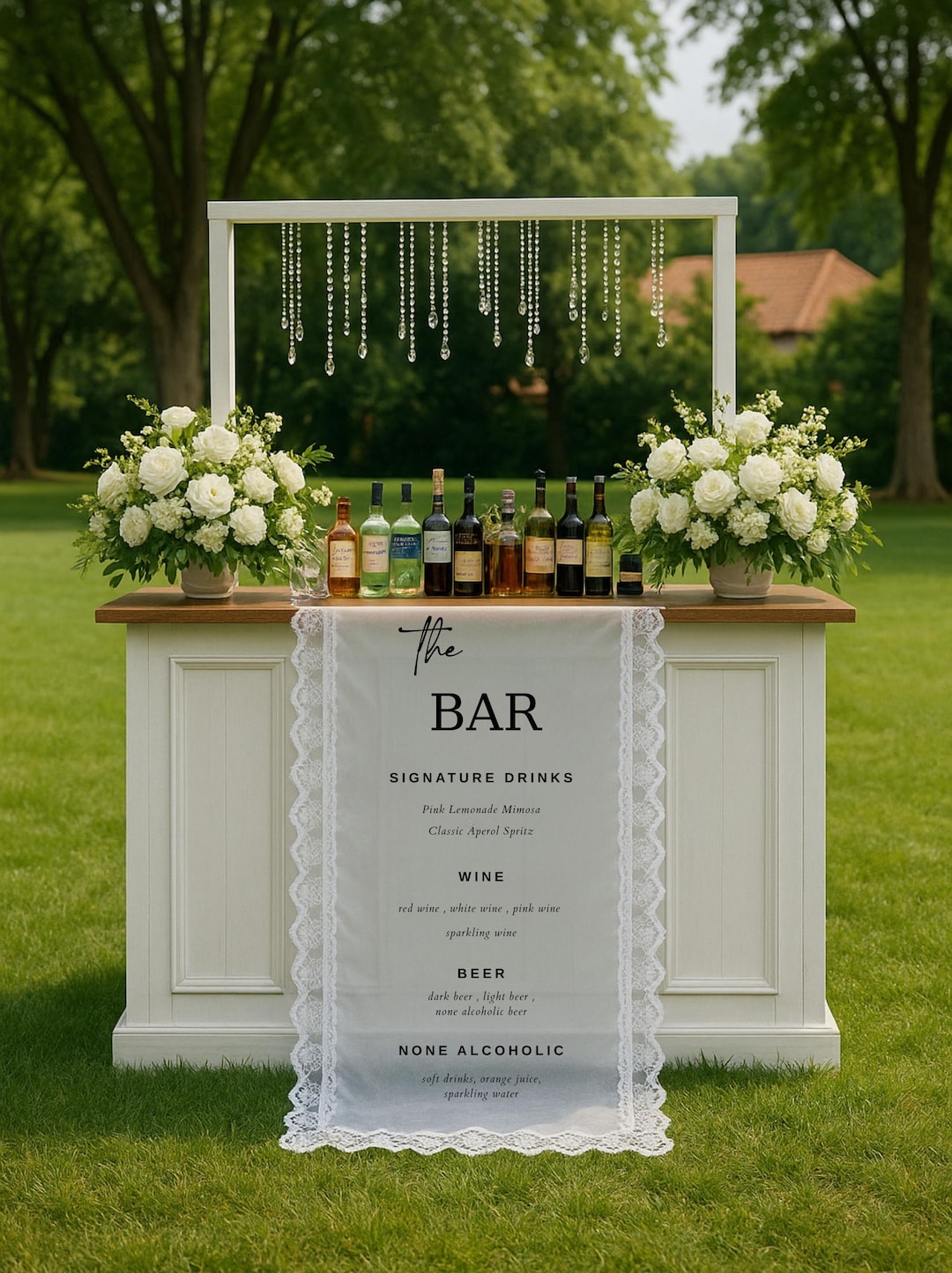 Lace Sheer Wedding Bar Sign–fabric Cocktail Menu Banne–sheer Lace Bar ...