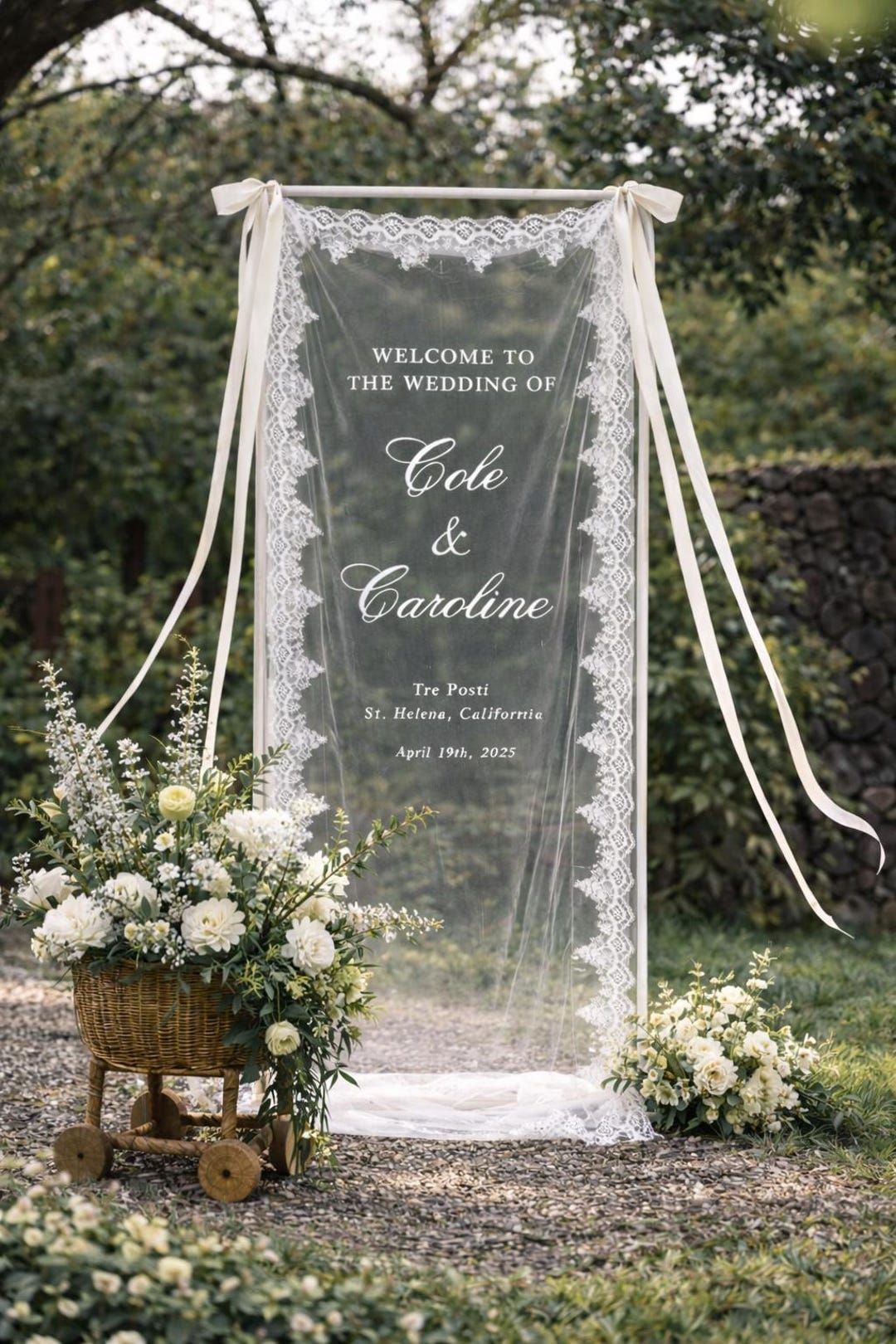 Sheer Lace Wedding Welcome Sign, Personalized Garden Decor Banner - Etsy