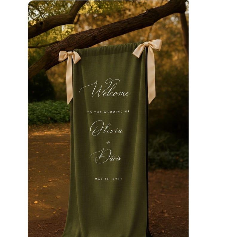 Moss Green Wedding Sign,linen Wedding Banner,olive Green Wedding Decor ...