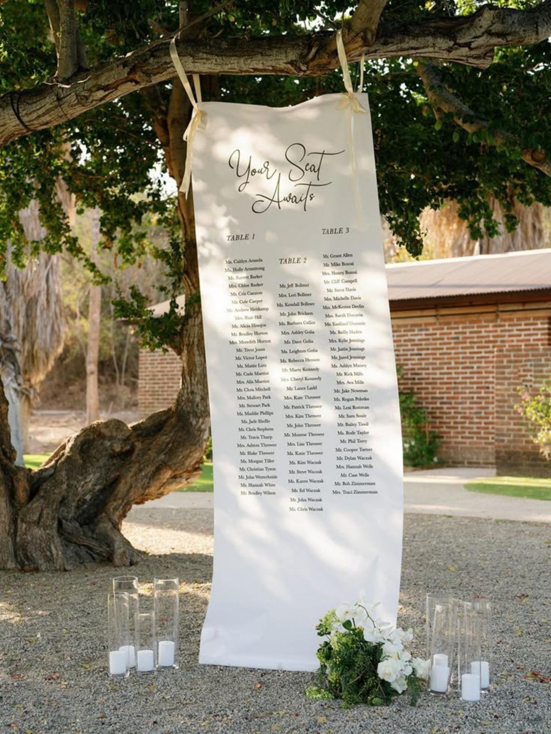 Linen Fabric Wedding Table Plan/seating Chart With Silk Ribbon - With ...