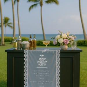 Lace Sheer Wedding Bar Sign–fabric Cocktail Menu Banne–sheer Lace Bar ...