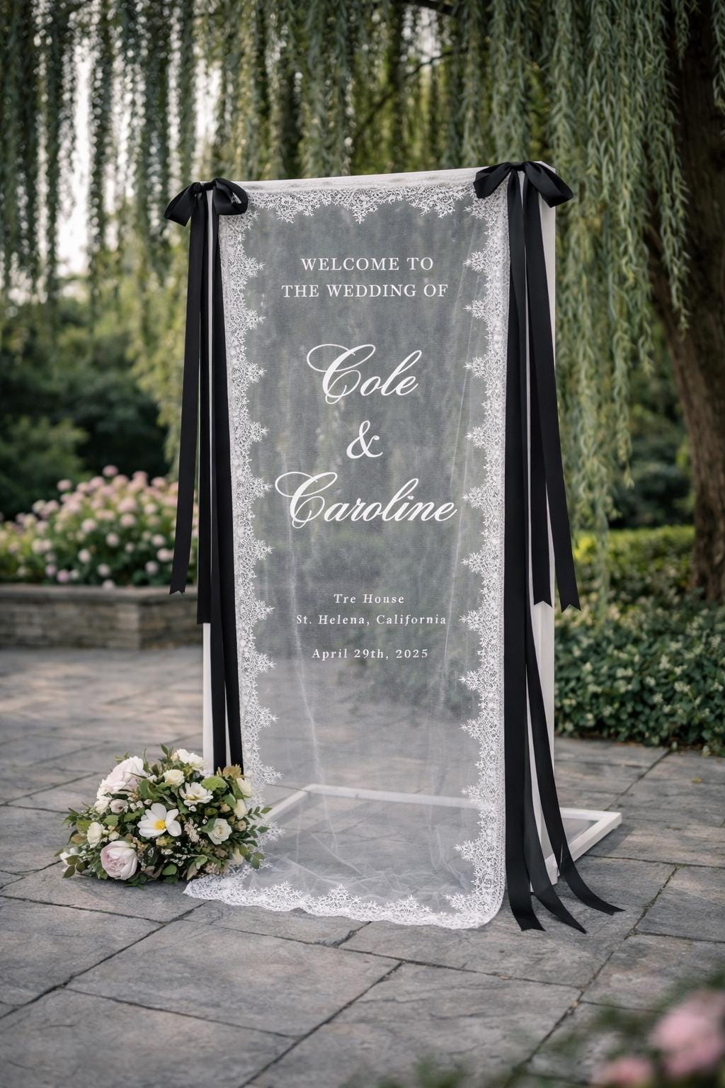 Sheer Lace Wedding Welcome Sign, Romantic Tulle Backdrop Banner ,voile ...