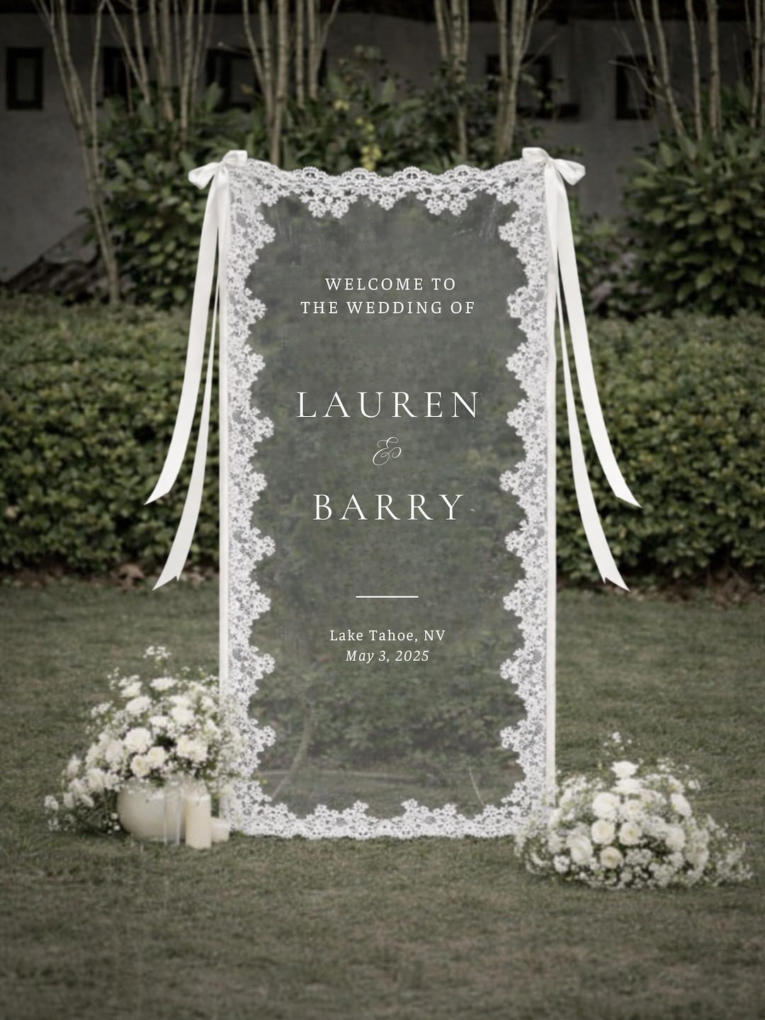 Sheer Lace Wedding Welcome Sign: Personalized Modern Wedding Banner - Etsy