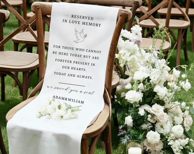 Custom Memorial Chair Sign | Linen Memorial Sign | Wedding Remembrance ...