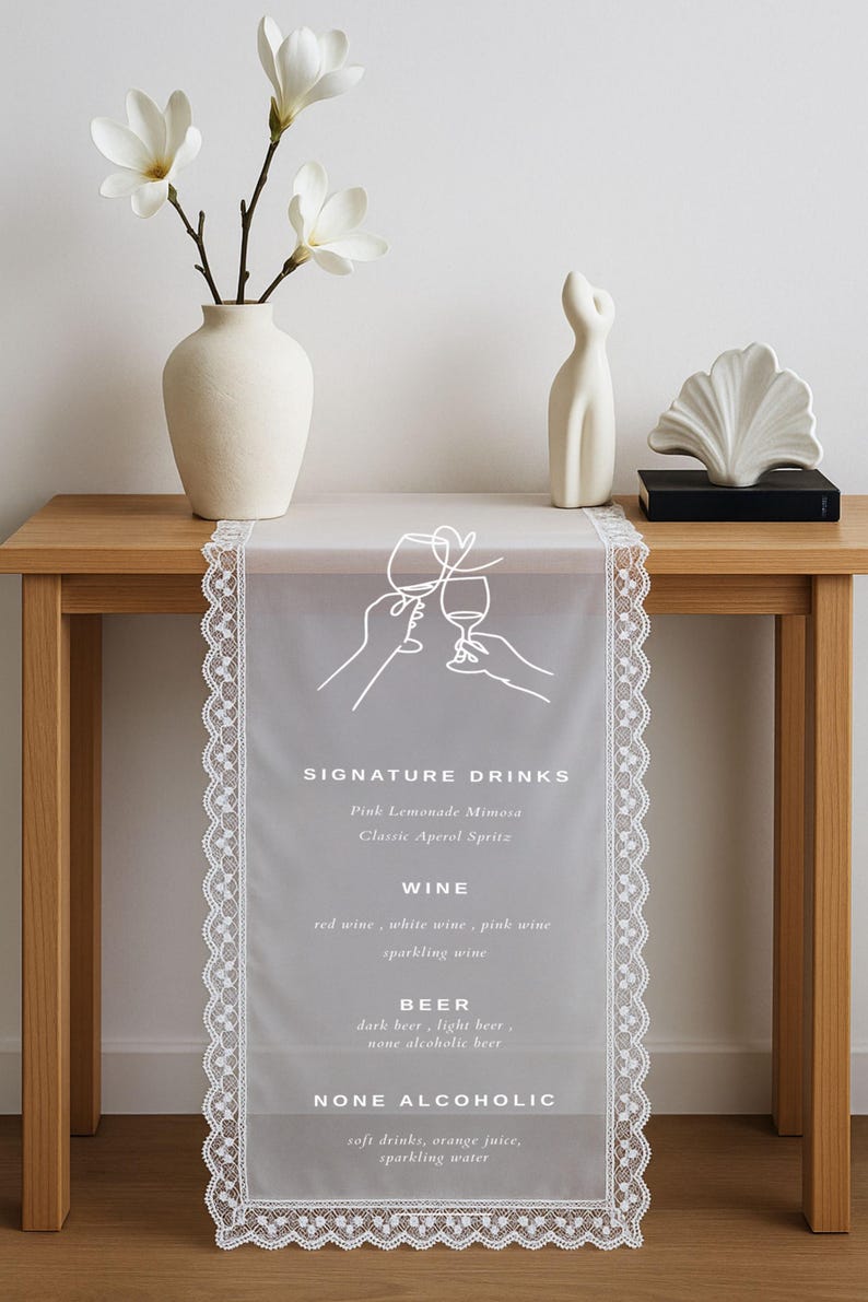 Lace Sheer Wedding Bar Sign–fabric Cocktail Menu Banne–sheer Lace Bar ...