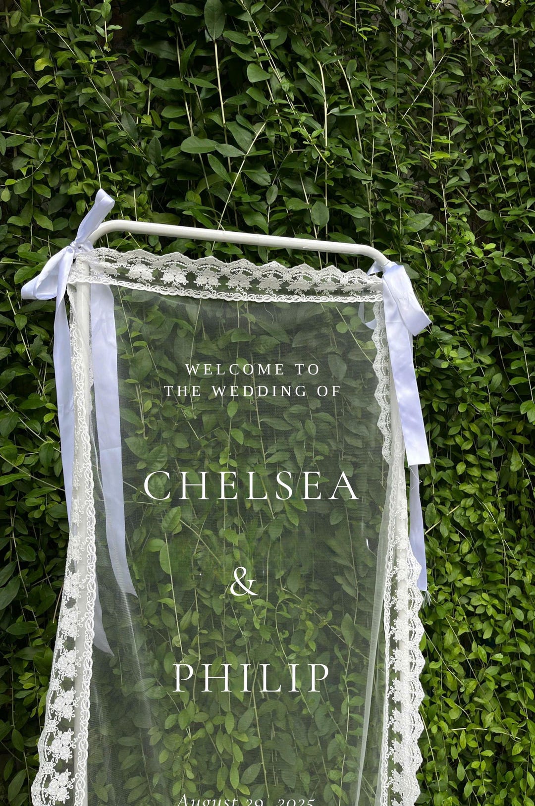 Modern Laced Sheer Wedding Welcome Sign, Wedding Fabric Welcome Sign ...