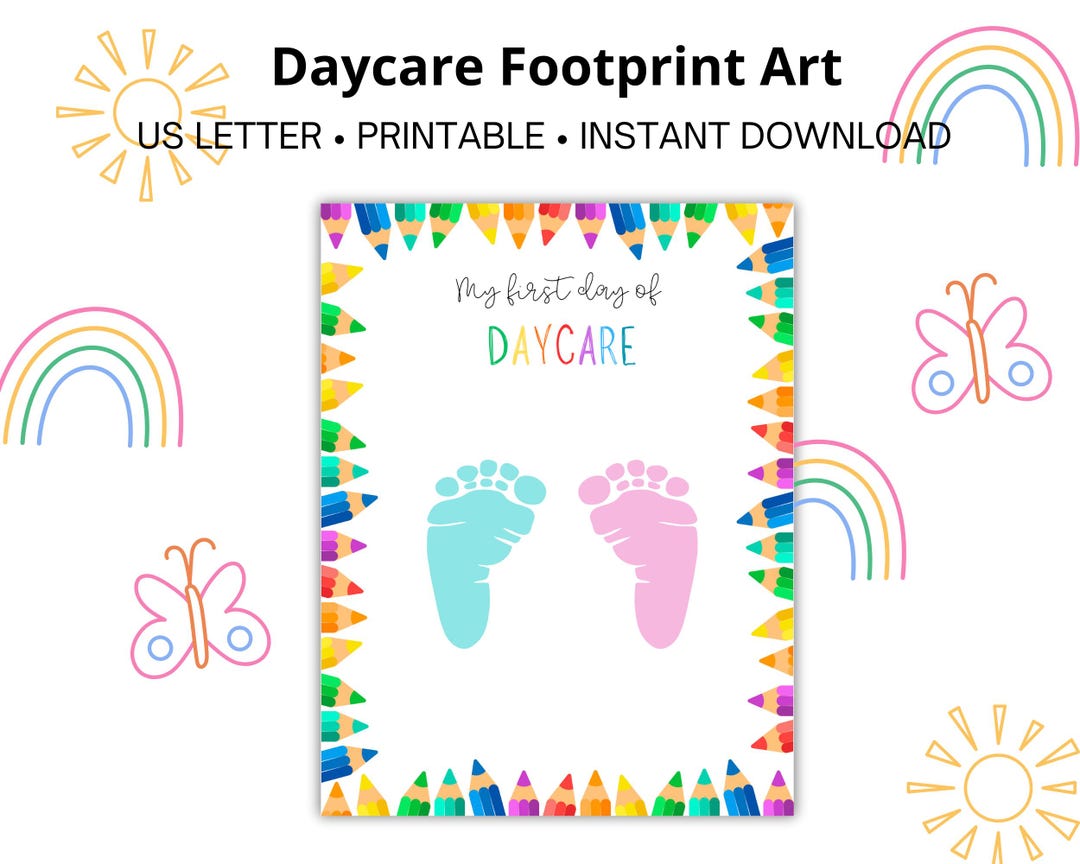 First Day of Daycare Footprint Craft, Colorful Handprint Keepsake Art ...