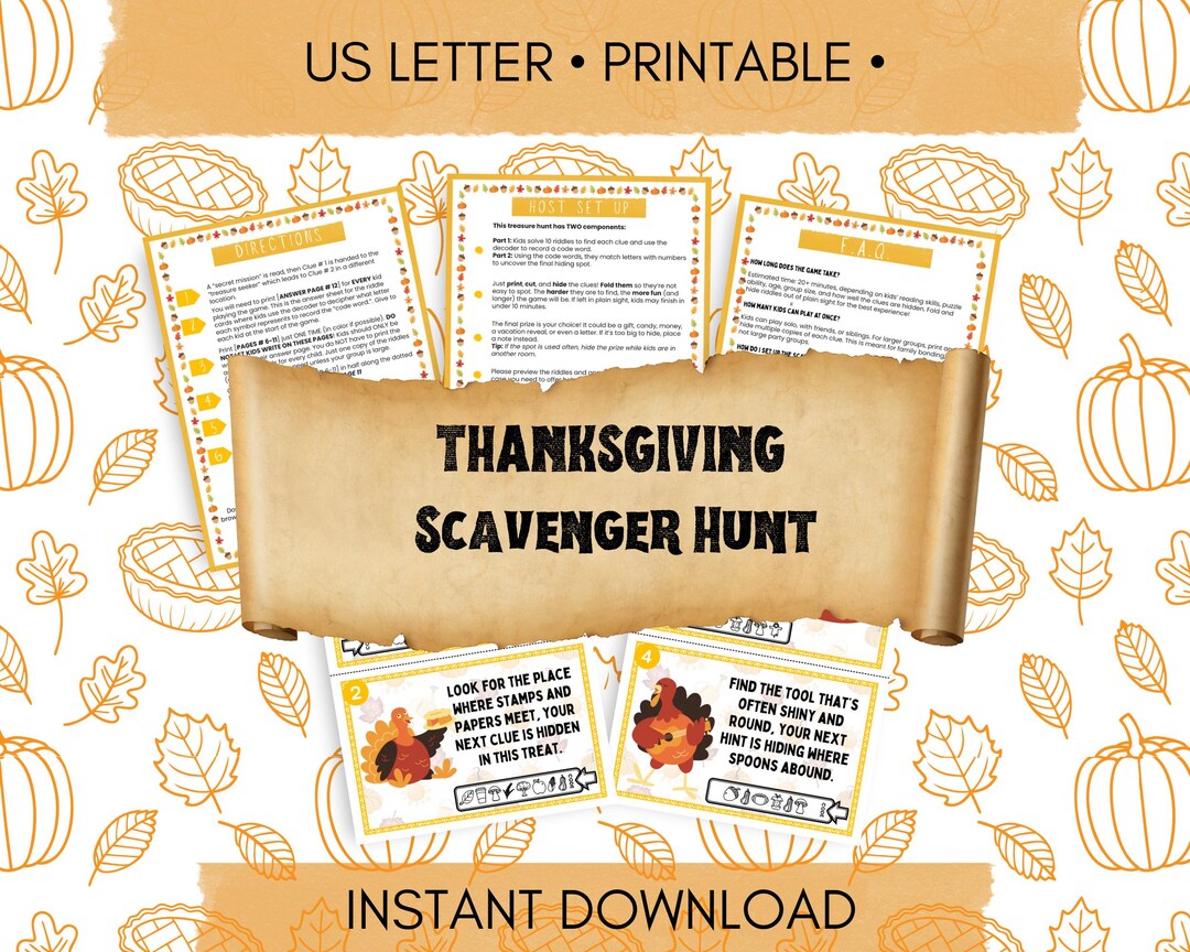 Printable Thanksgiving Scavenger Hunt Game for Kids | Turkey & Pumpkin ...