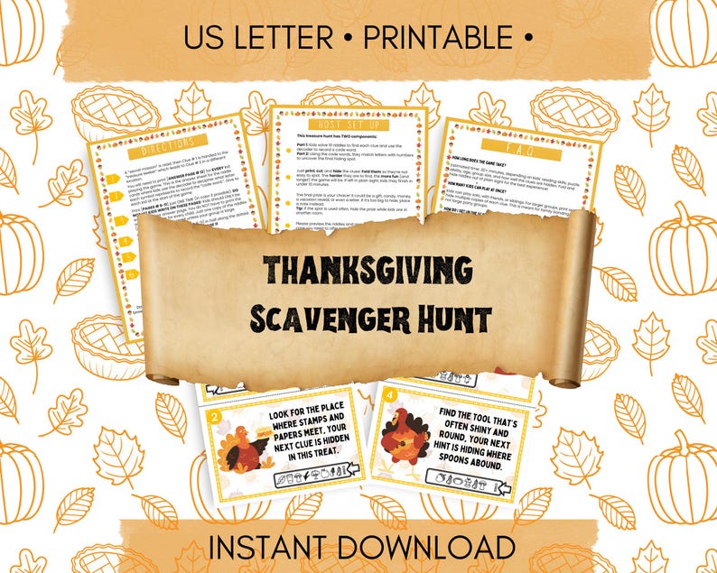 Printable Thanksgiving Scavenger Hunt Game for Kids | Turkey & Pumpkin ...