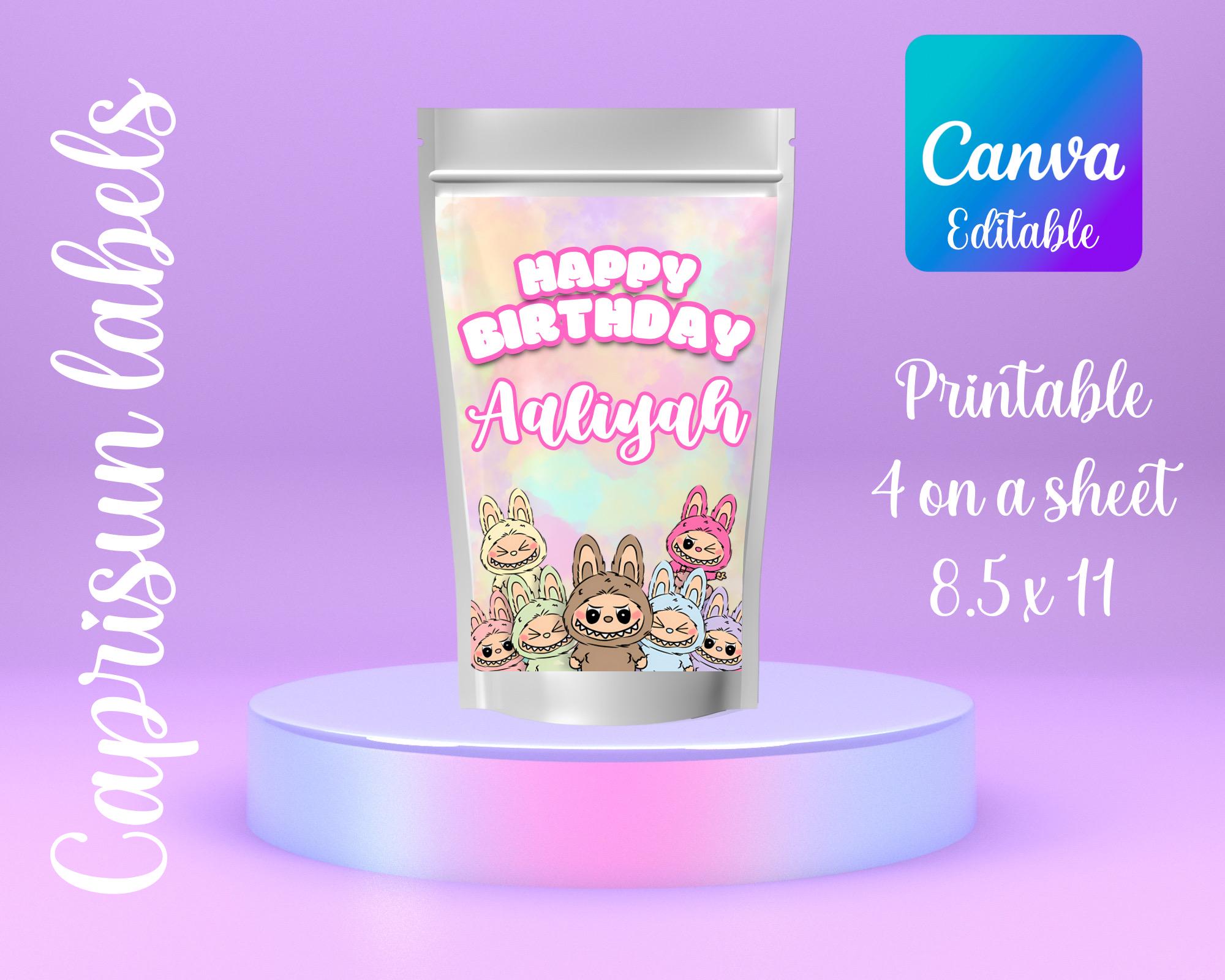 LABUBU Juice Box Labels DIGITAL FILE Printable Canva Link - Etsy