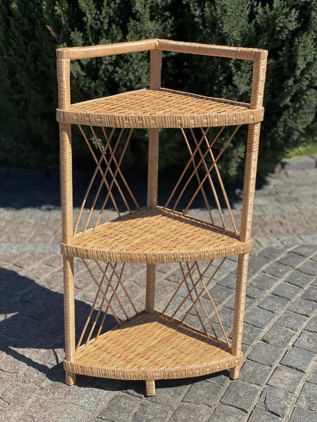 Handmade Wicker Shelf | Rattan Shelving Unit | Boho Tiered Plant Stand ...