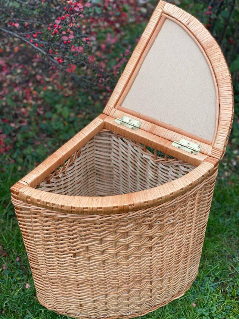 Boho Wicker Corner Laundry Hamper With Lid - Etsy