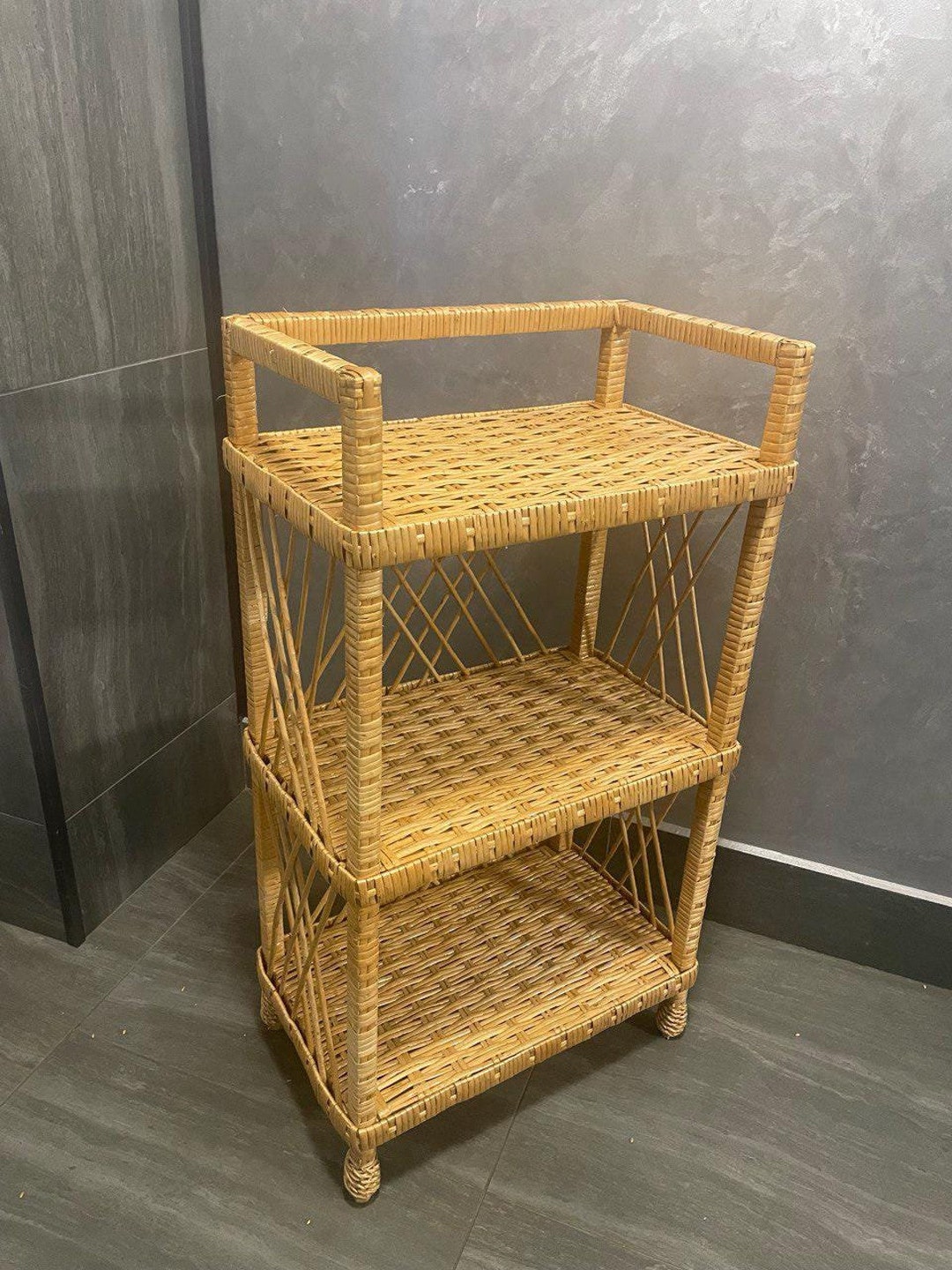 Handmade Wicker Shelf Unit | Compact Wooden Shelf for Indoor Plants ...