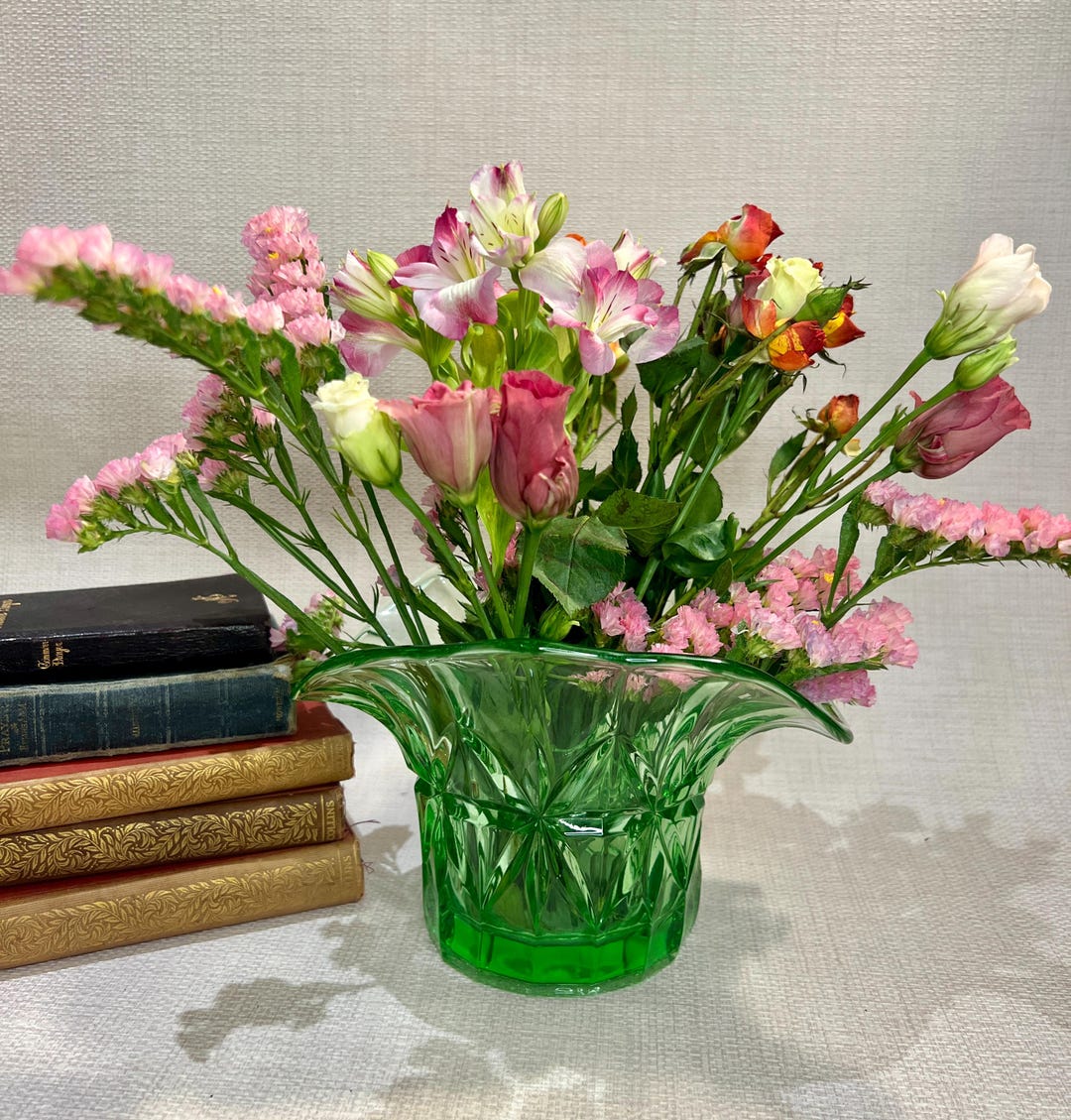 Art Deco Green Glass Flower Vase,frog Insert,flower Holder,decorative ...