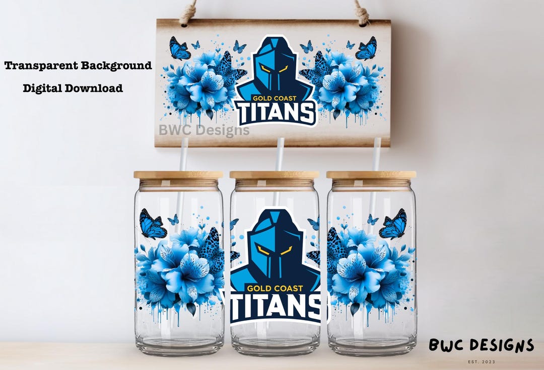 NRL Gold Coast Titans, 16oz Libbey Glass Can Tumbler Sublimation/uvdtf ...