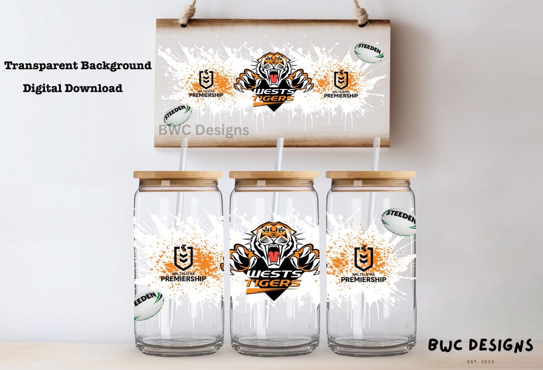 NRL West Tigers, 16oz Libbey Glass Can Tumbler Sublimation/uvdtf Design ...