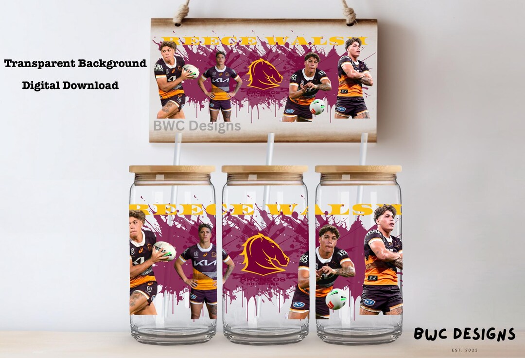 NRL Reece Walsh, Brisbane Broncos, 16oz Libbey Glass Can Tumbler ...