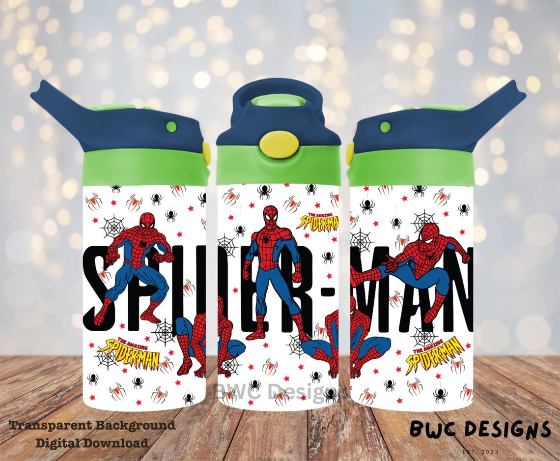 Spiderman, 12oz Kids Drink Bottle Sublimation/uvdtf Design Digital Png ...