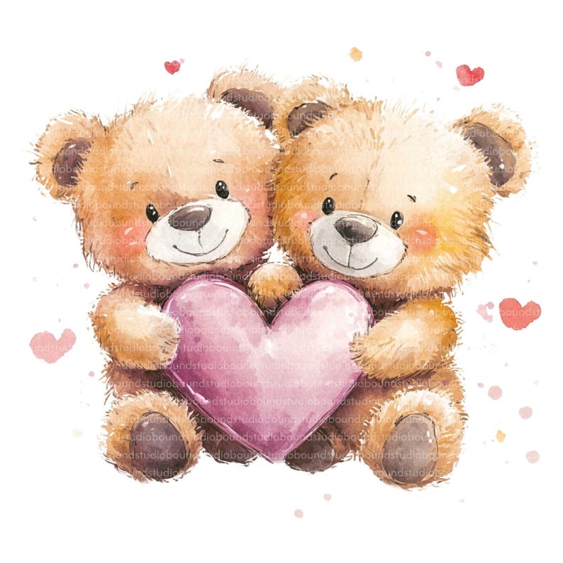 Watercolor Teddy Bear Couple Clipart: Valentine's Day Graphics (digital ...