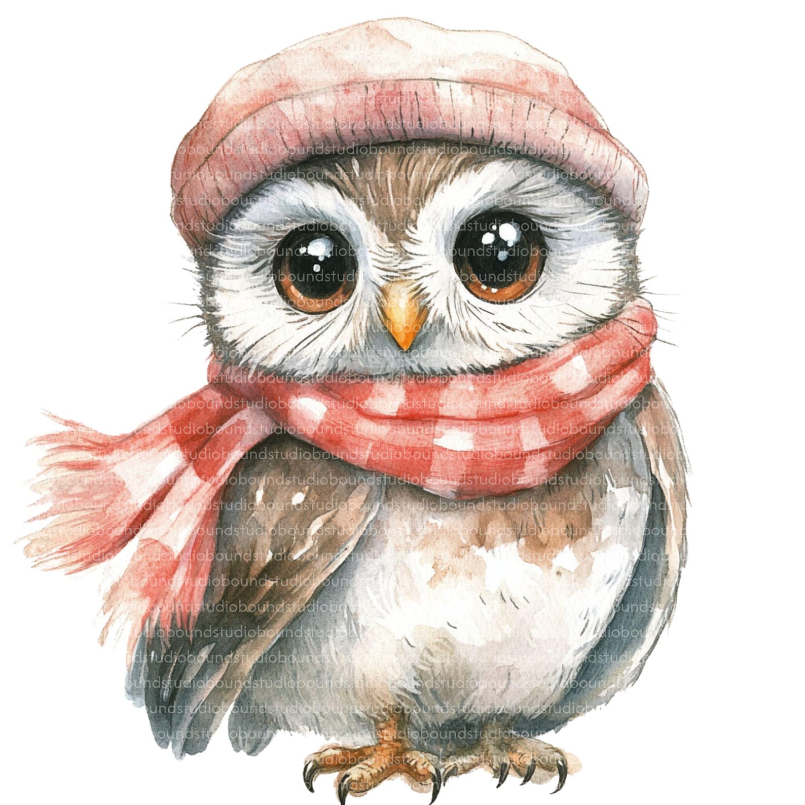 12 Cute Winter Owl Clipart, Printable Watercolor Clipart, Flower ...