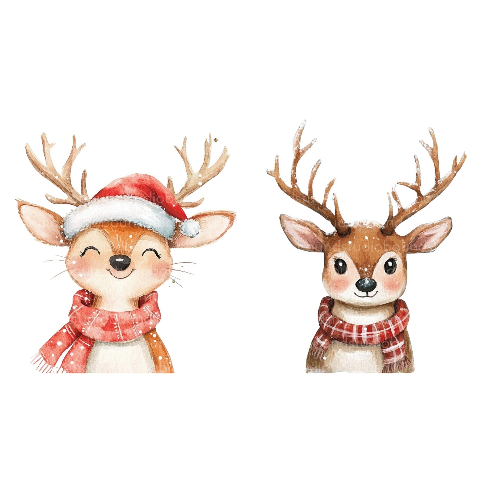 Watercolor Christmas Deer Clipart, Cute Holiday PNG JPG (digital ...