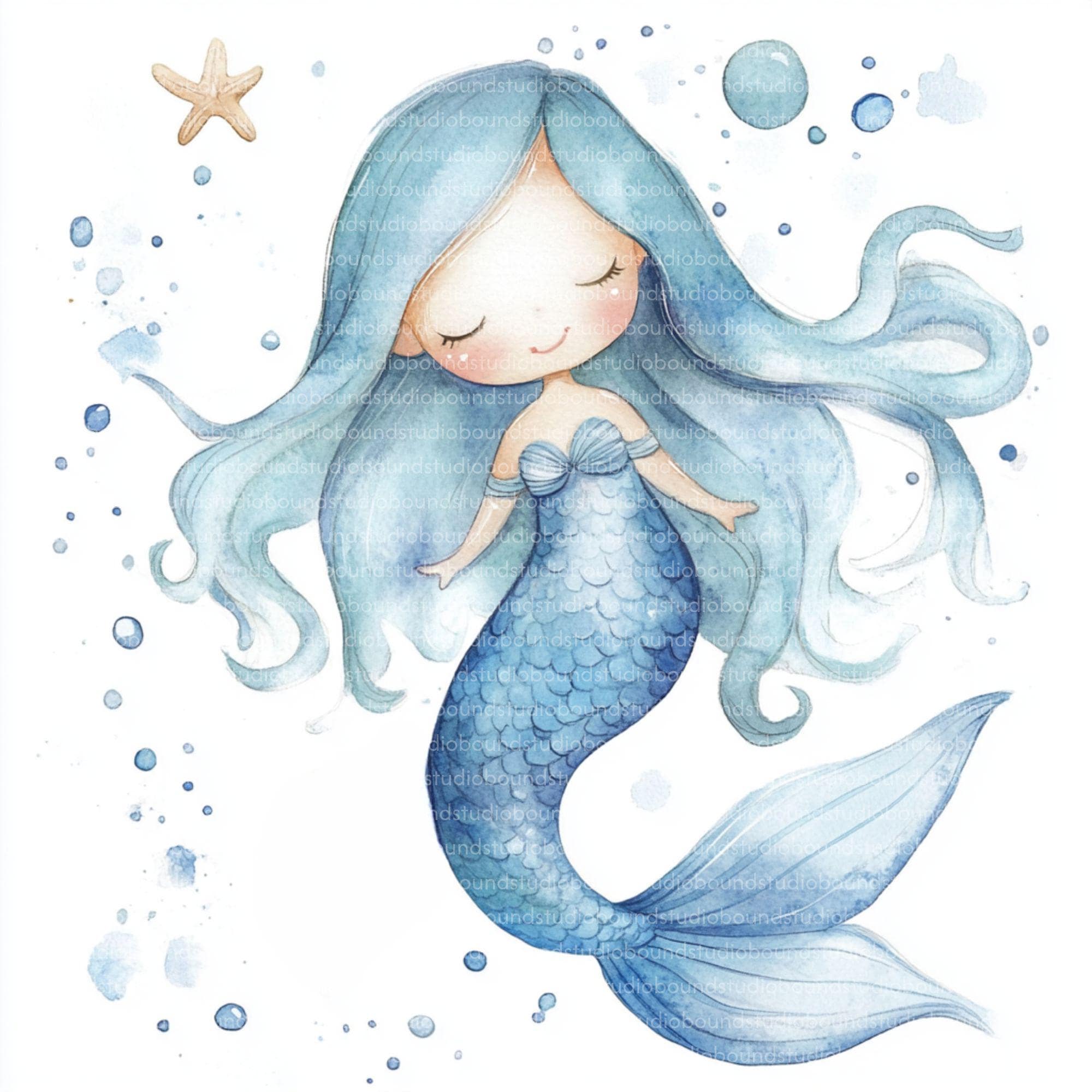 12 Beautiful Mermaid Clipart, Printable Watercolor Clipart, Digital ...