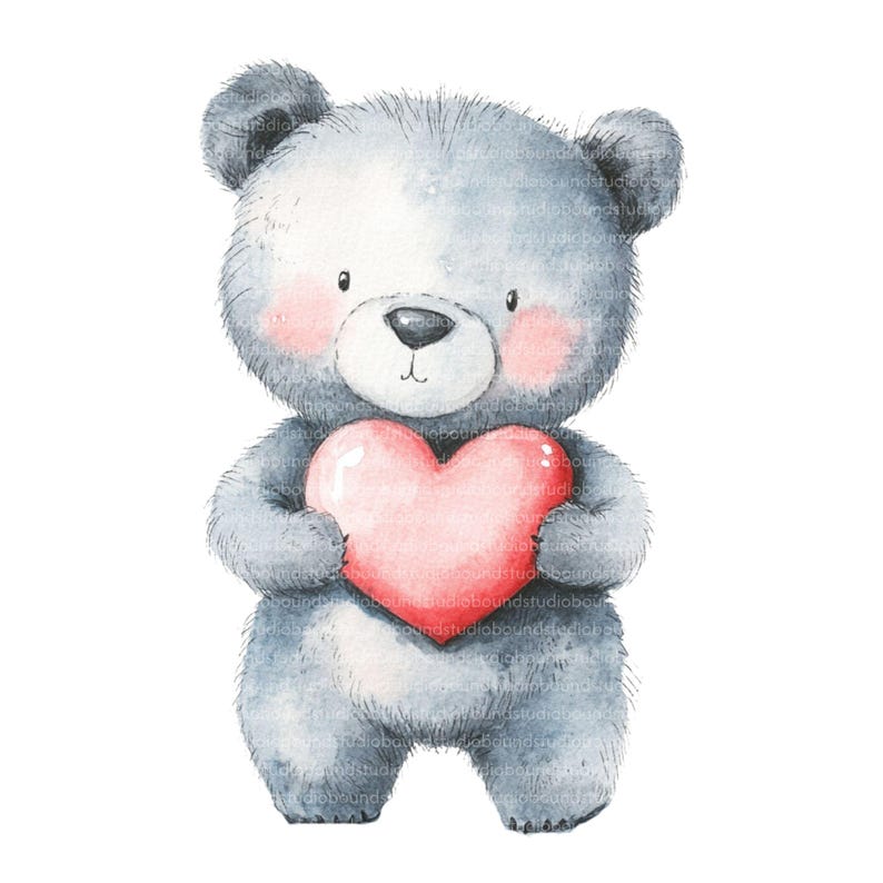 Cute Bear Watercolor Clipart, Valentine's Day PNG JPG (digital Download ...