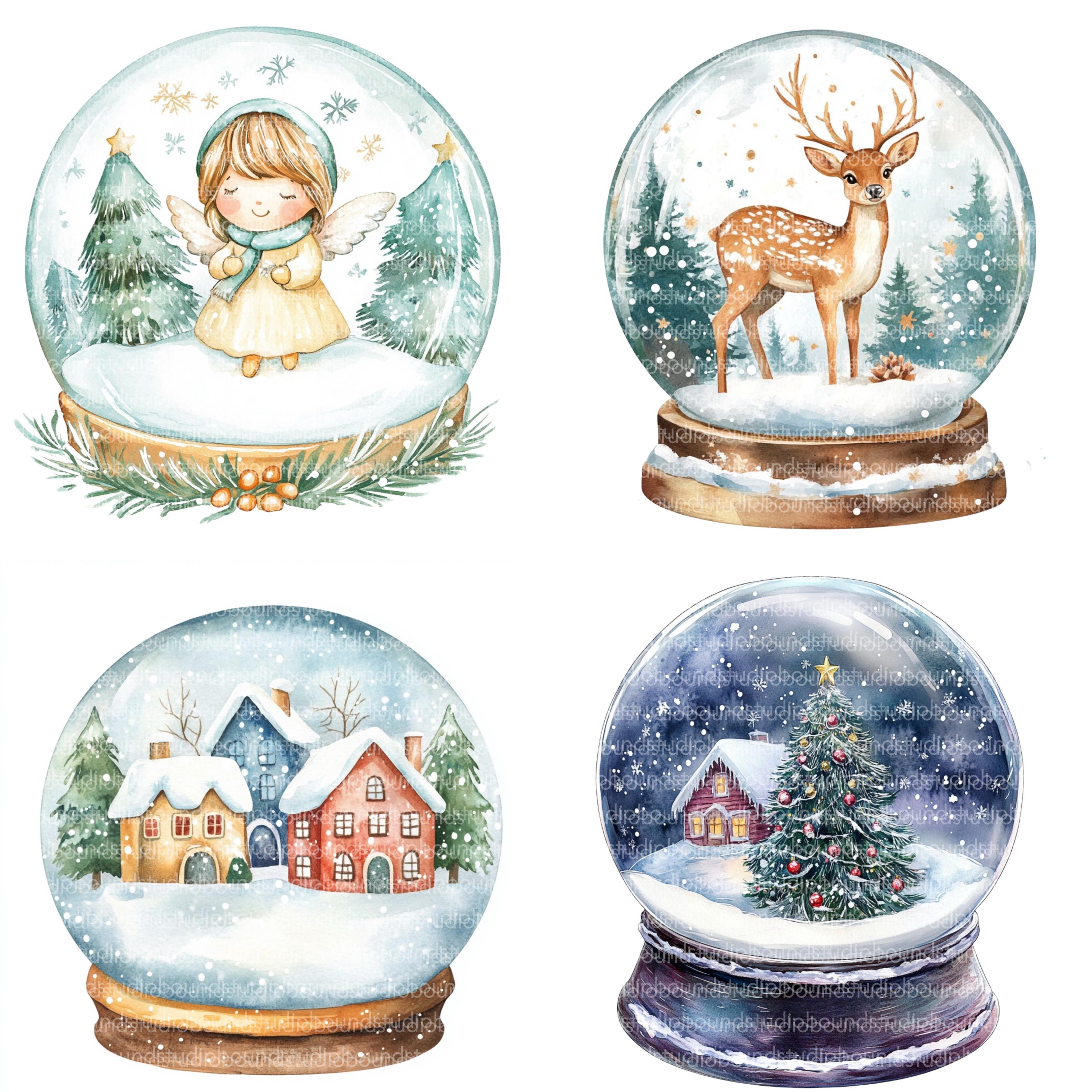 14 Christmas Snow Globe Clipart, Printable Watercolor Clipart ...