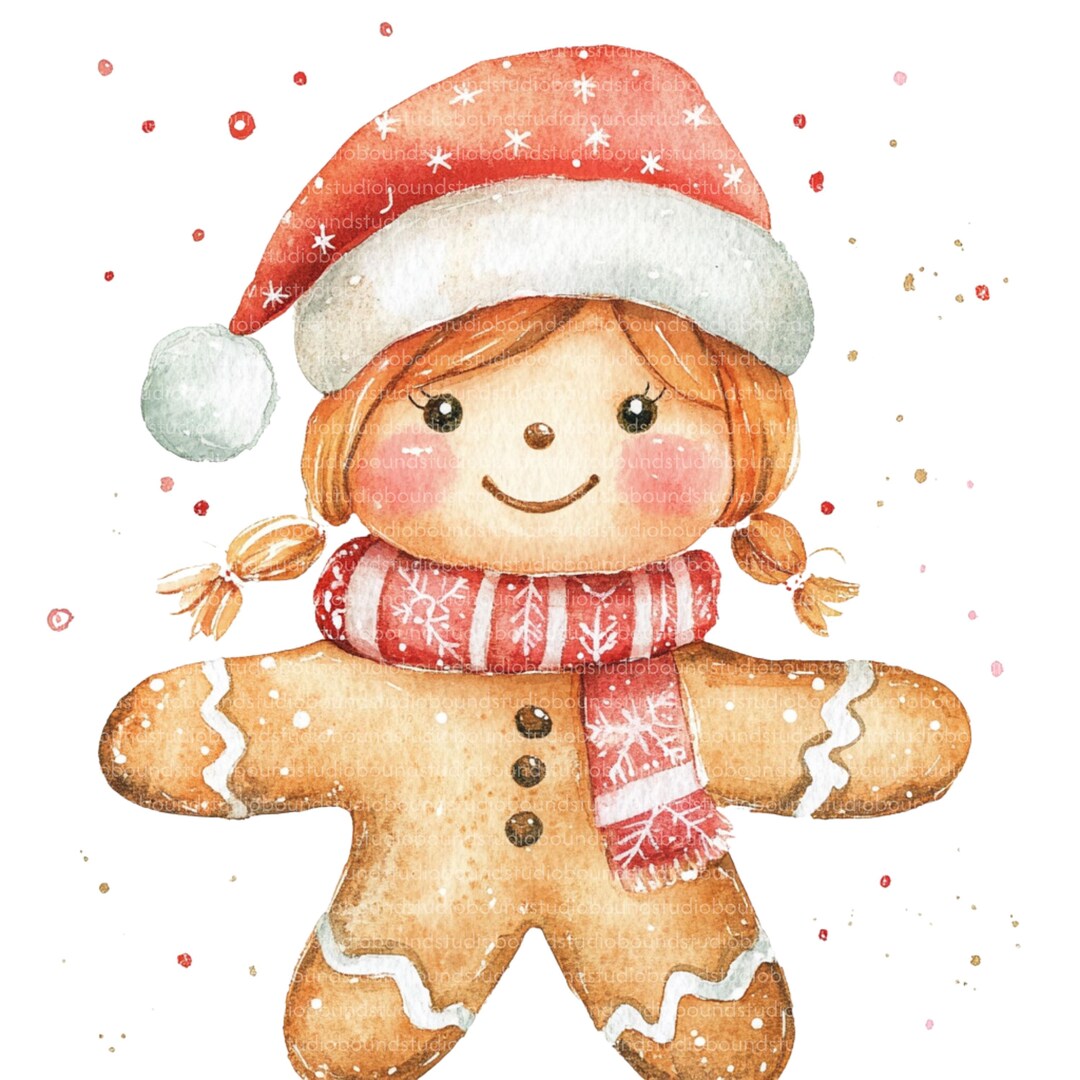 Watercolor Gingerbread Clipart: Christmas PNG/JPG Images (digital ...