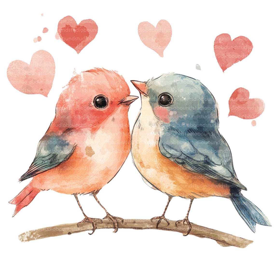 11 Cute Birds in Love Clipart, Printable Watercolor Clipart, Digital ...